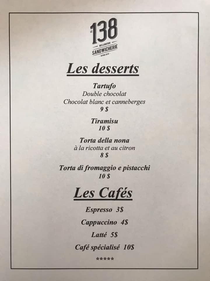 Menu at Le 138 Restaurant, Gatineau