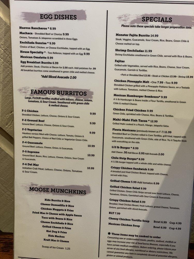 Menu at Moose Hill Cantina pub & bar, Lakewood, W Colfax Ave