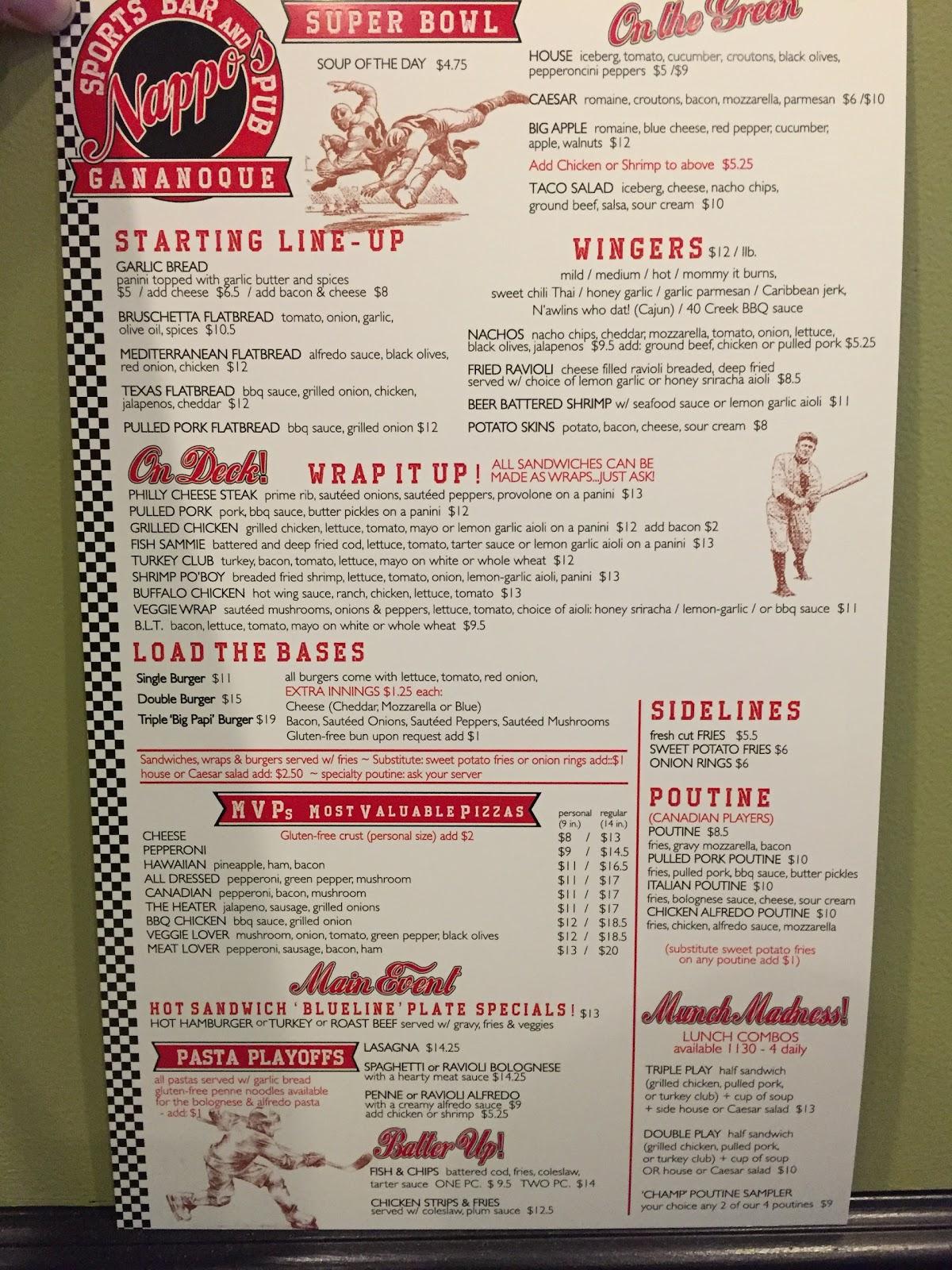 Menu at Nappo's Sports Bar and Pub, Gananoque
