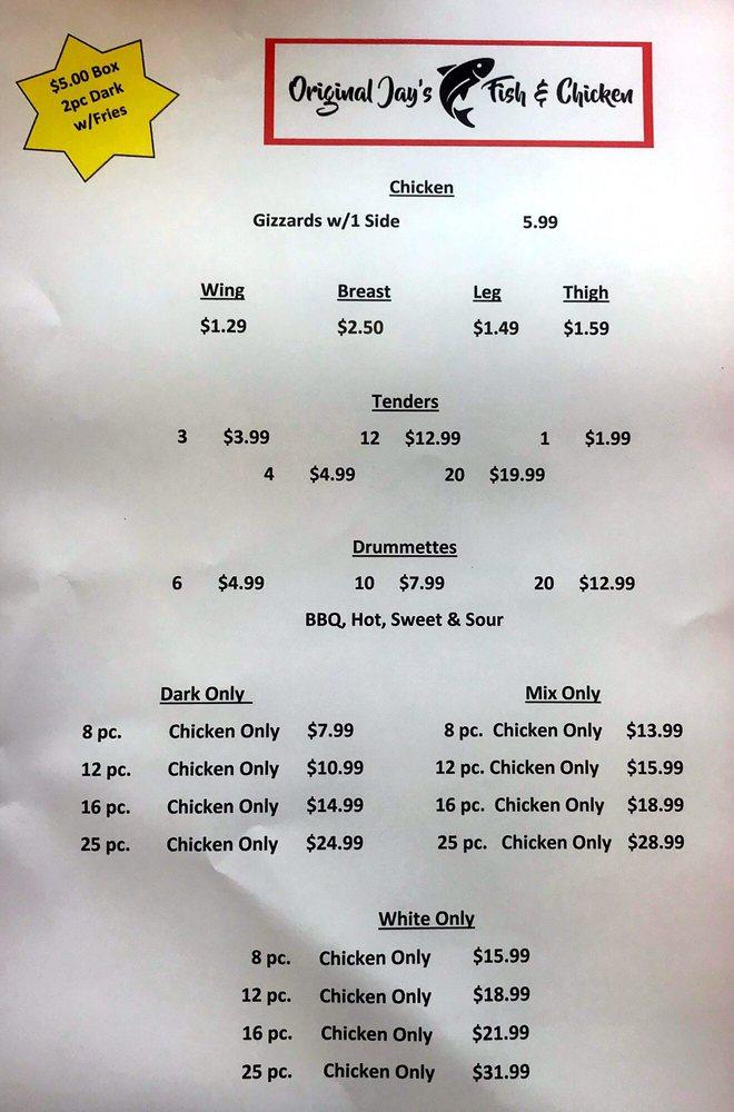 Menu at Original Jay's Fish & Chicken restaurant, Brunswick