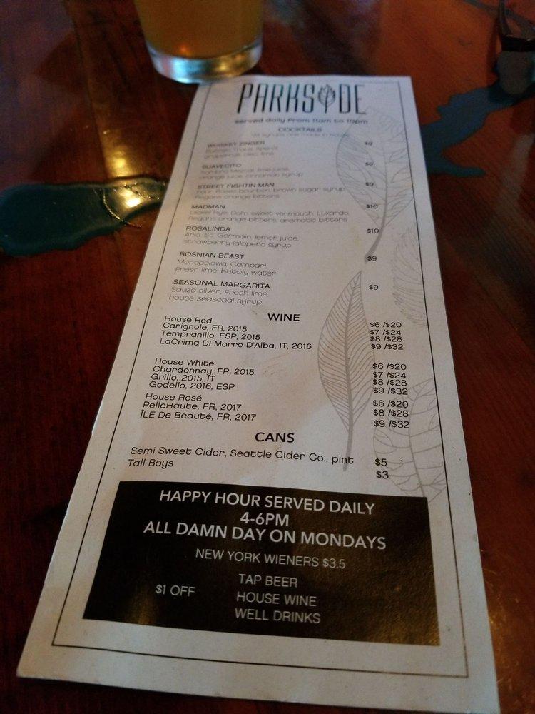 Menu at Parkside pub & bar, Portland