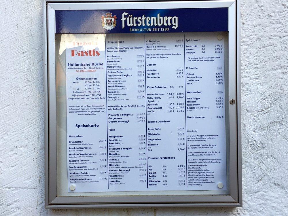 Menu at Pastis restaurant, Konstanz