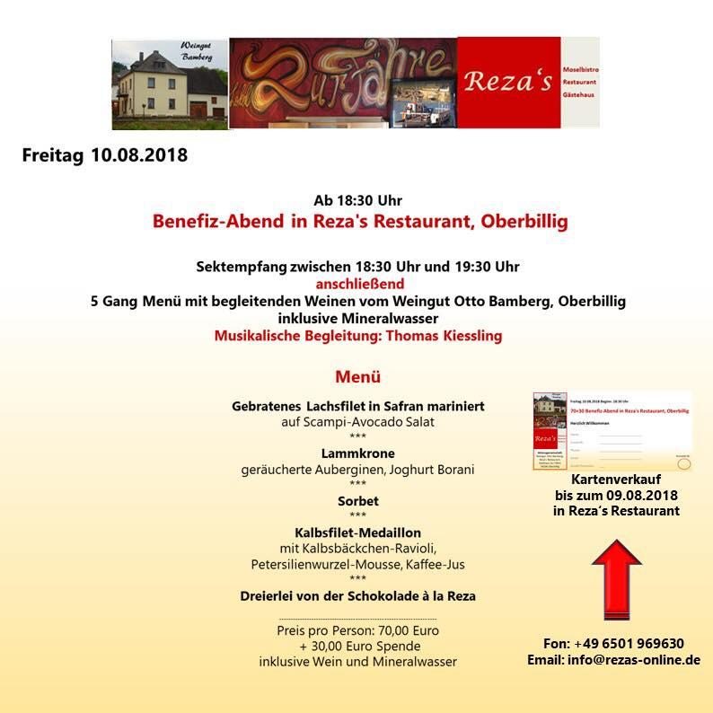 Speisekarte von Rezas Restaurant, Oberbillig