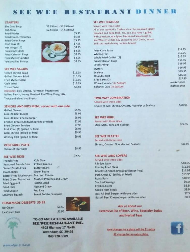 Menu at Seewee Restaurant, Awendaw, 4808 N Hwy 17