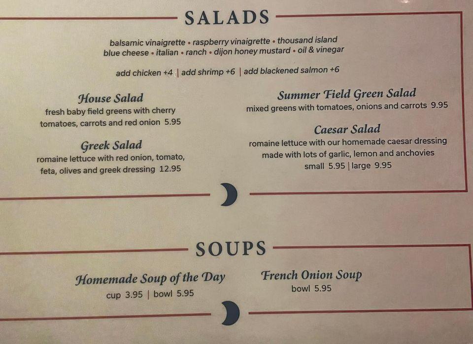 Menu at The Crescent Restaurant and Bar, Chaumont