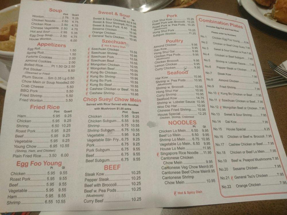 Menu at China Bowl restaurant, Lincoln Park