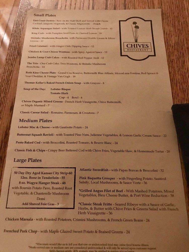 Menu at Chives Restaurant, Suamico