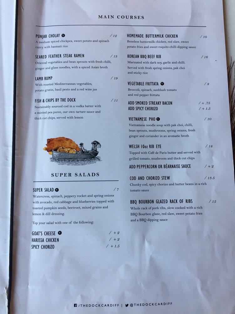 Menu at The Dock pub & bar, Cardiff