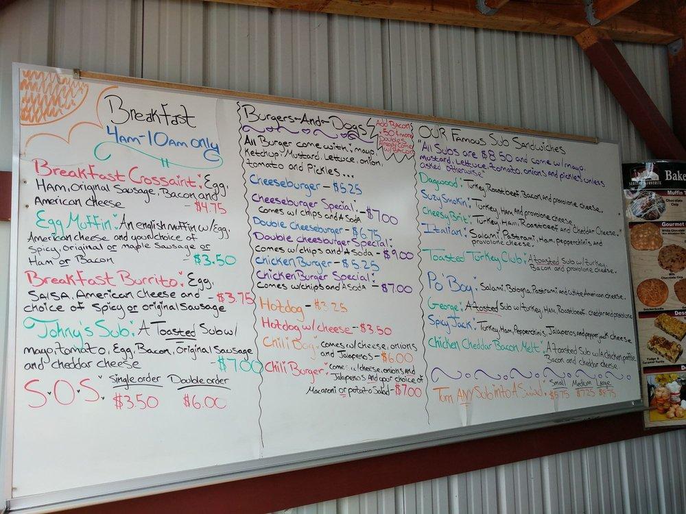 Menu at Pit Stop cafe, Tacoma