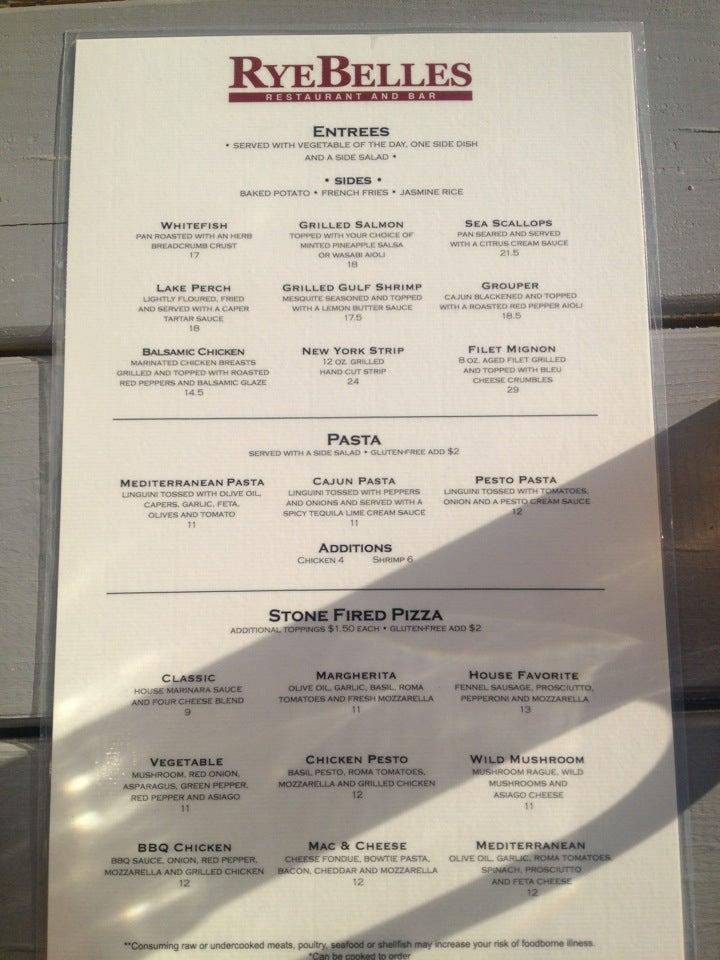 Menu at RyeBelles Restaurant & Bar, Saint Joseph