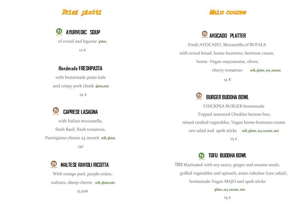 Menu at Soul Food restaurant, Valletta