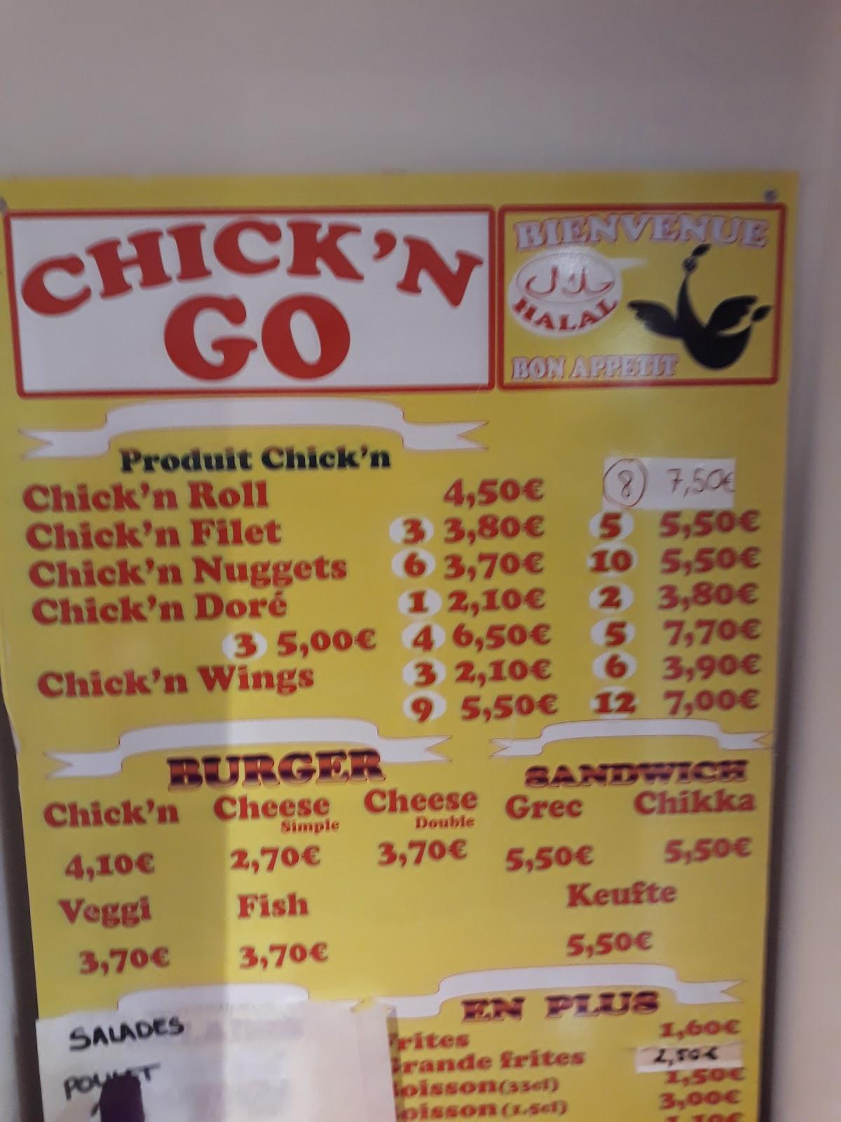 Menu at Chick'n GO restaurant, Nanterre