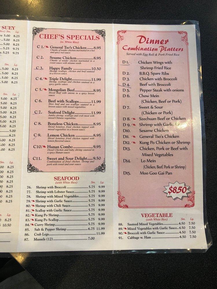 Menu at China Buffet restaurant, Dillon