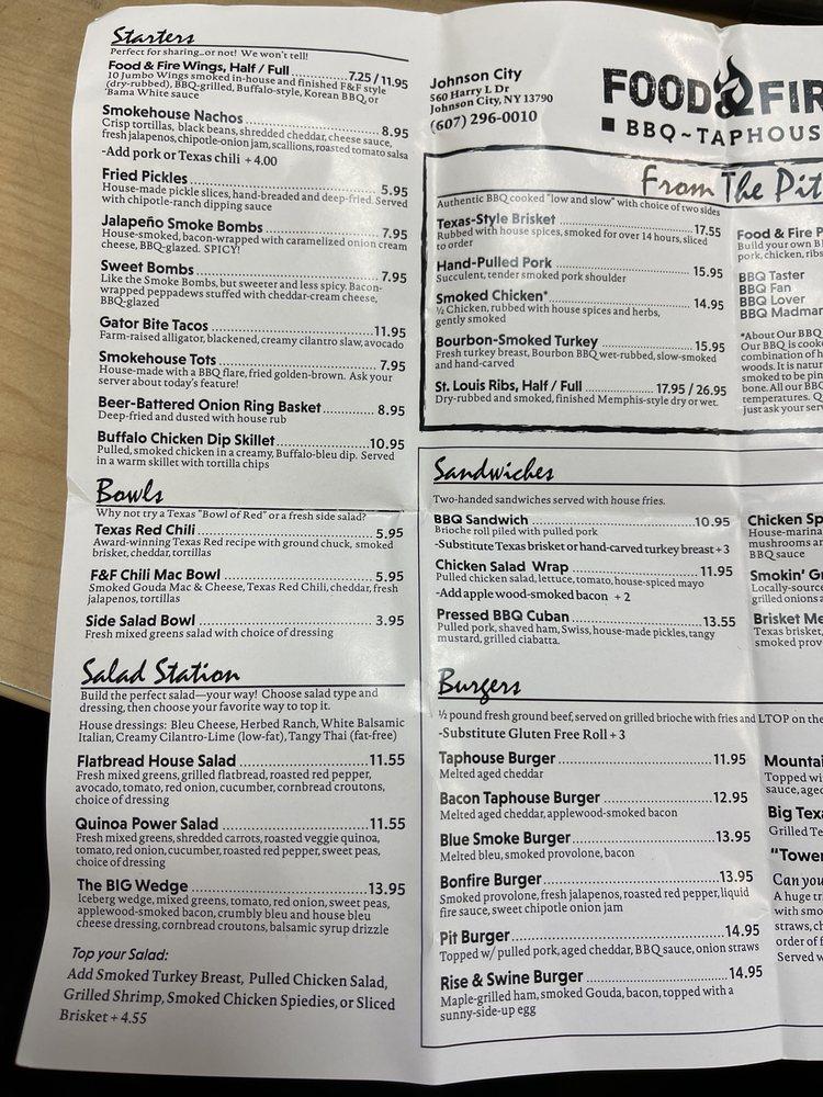 Menu at Food & Fire BBQ-Taphouse, Johnson City