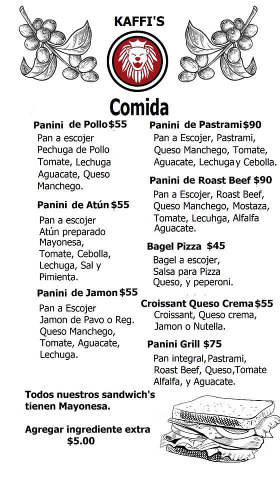 Menu at Kaffi's cafe deli, Rosarito