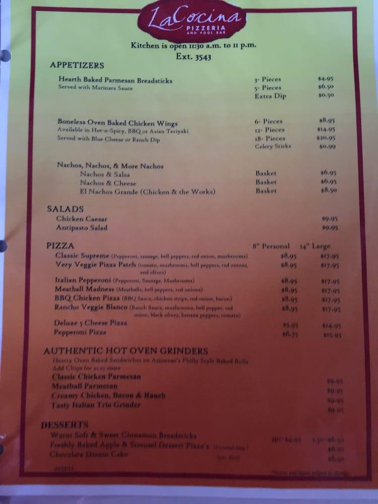 Menu at La Cocina Pizzeria Pool and Bar, Orlando
