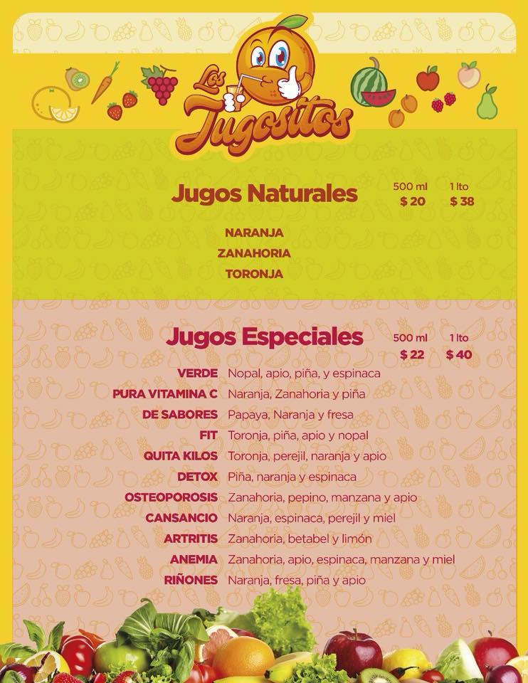 Menu at Los Jugositos pub & bar, Torreón