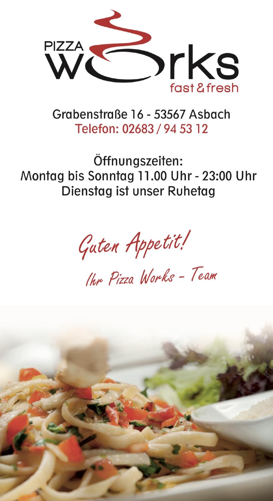 Speisekarte von Pizza Works Asbach, Asbach