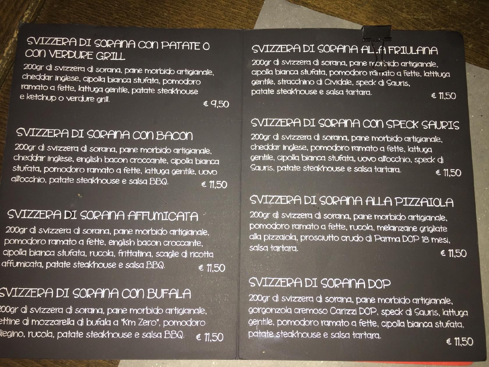 Menu at Stonehenge Pub, Montebelluna