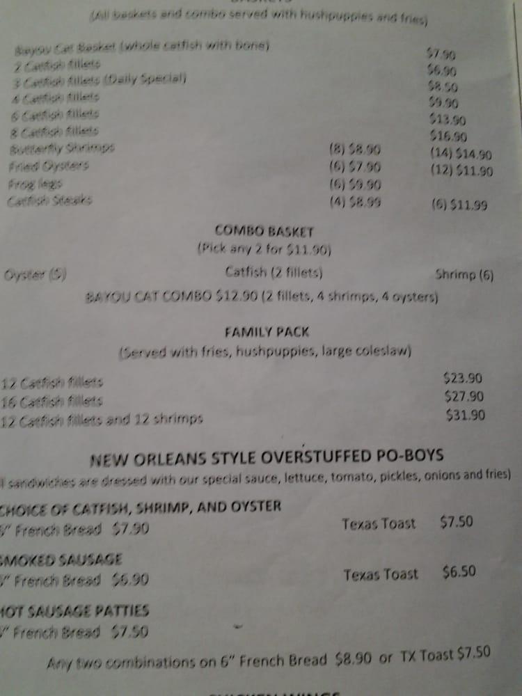 Menu at Bayou Cat restaurant, Arlington