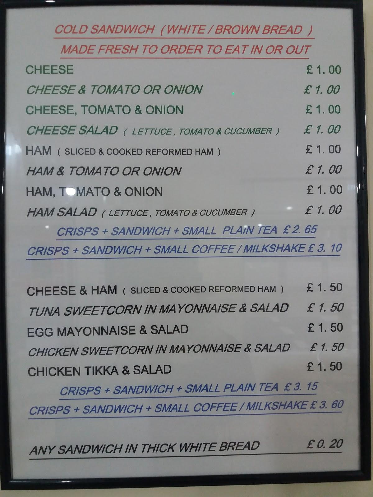 Menu at Coffee Break cafe, Oldbury