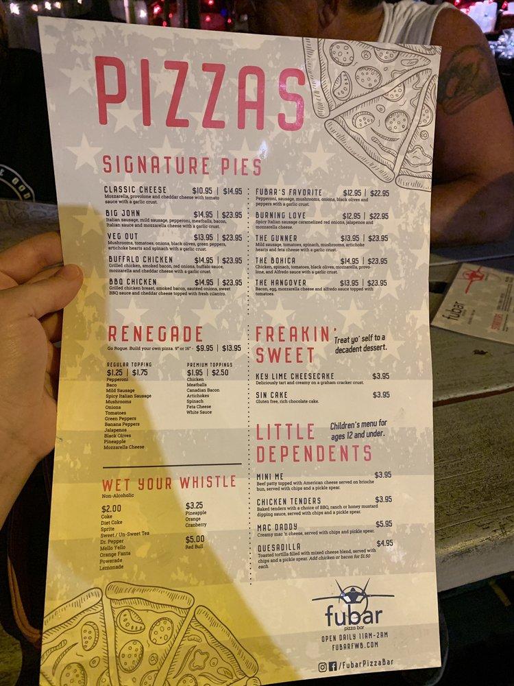 Menu at FUBAR Pizza Bar, Fort Walton Beach