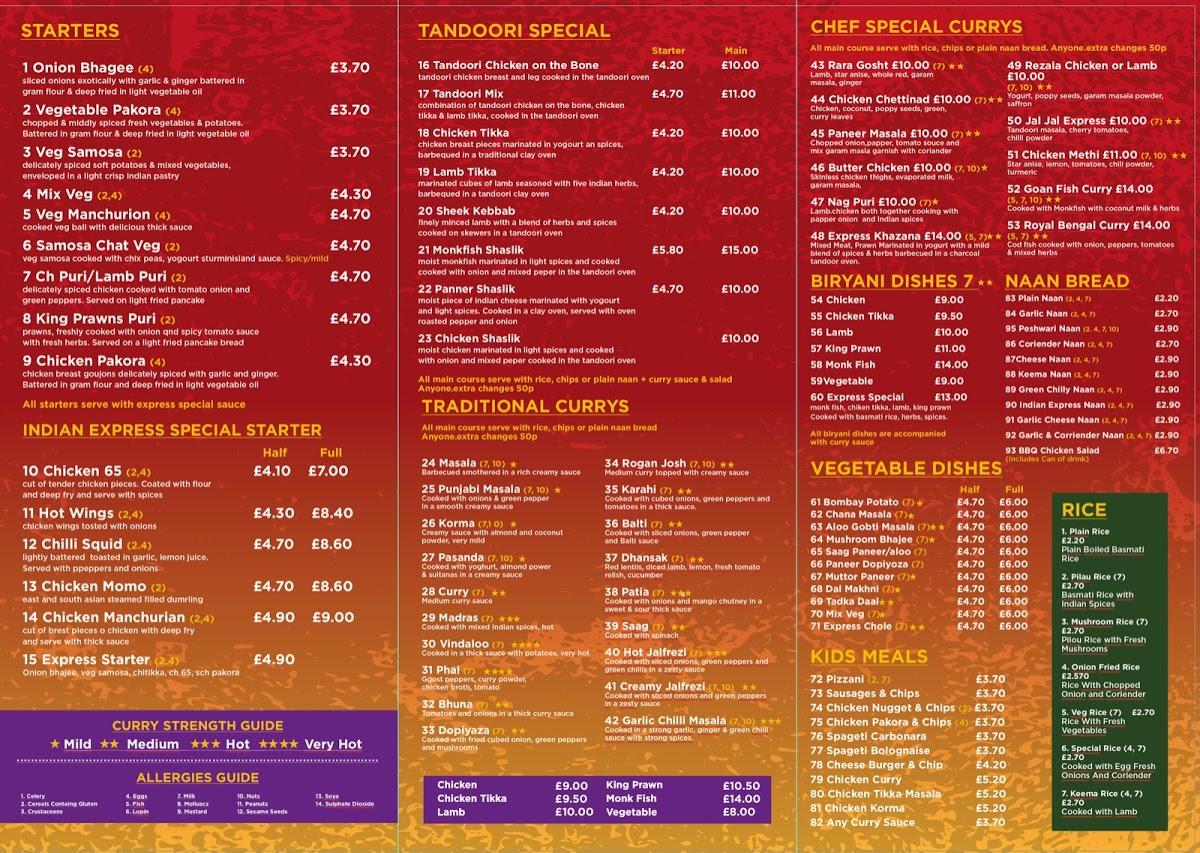 Menu at Indian Express Takeaway restaurant, Glengormley
