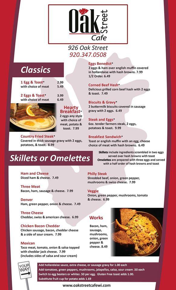 Menu at Oak Street Cafe, De Pere