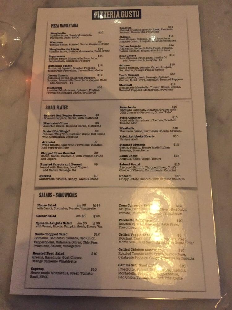 Menu at Pizzeria Gusto, Oklahoma City, N Walker Ave