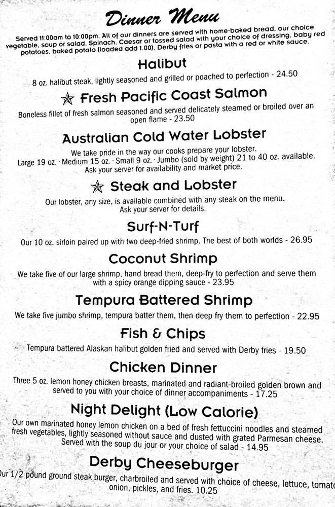 Menu at The Derby Steakhouse, Butte