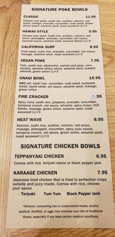 Menu at AHI POKÉ BAR, Enterprise