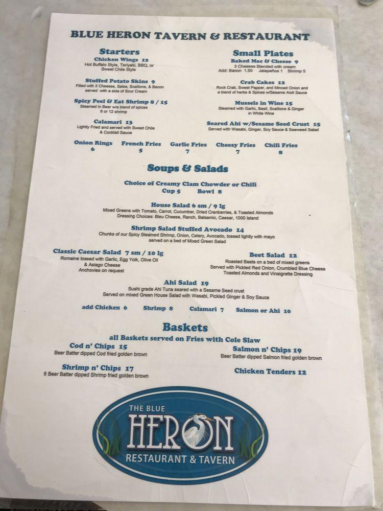 Carta de Blue Heron Restaurant and Tavern, Duncans Mills, Steelhead Blvd