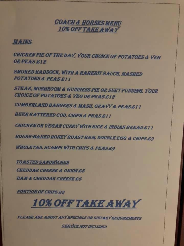 Menu at Coach & Horses pub & bar, Billericay