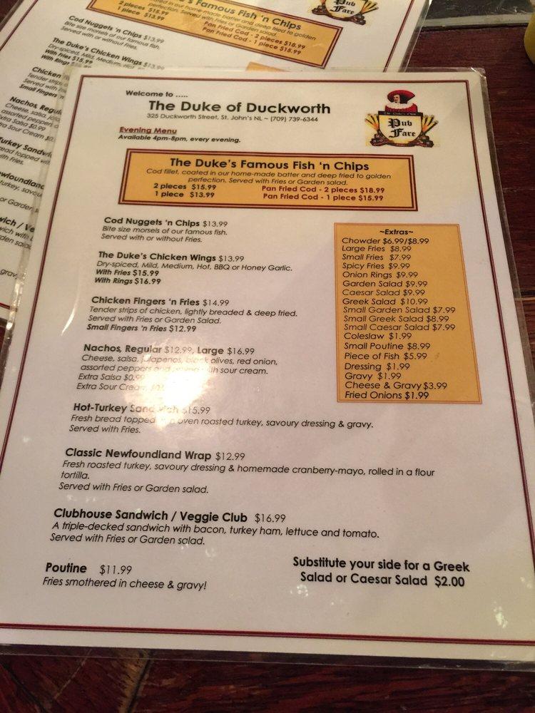 Menu at The Duke Of Duckworth pub & bar, St. John's