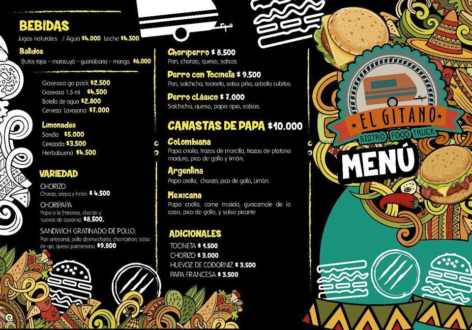 Menu at El Gitano restaurant, Pitalito