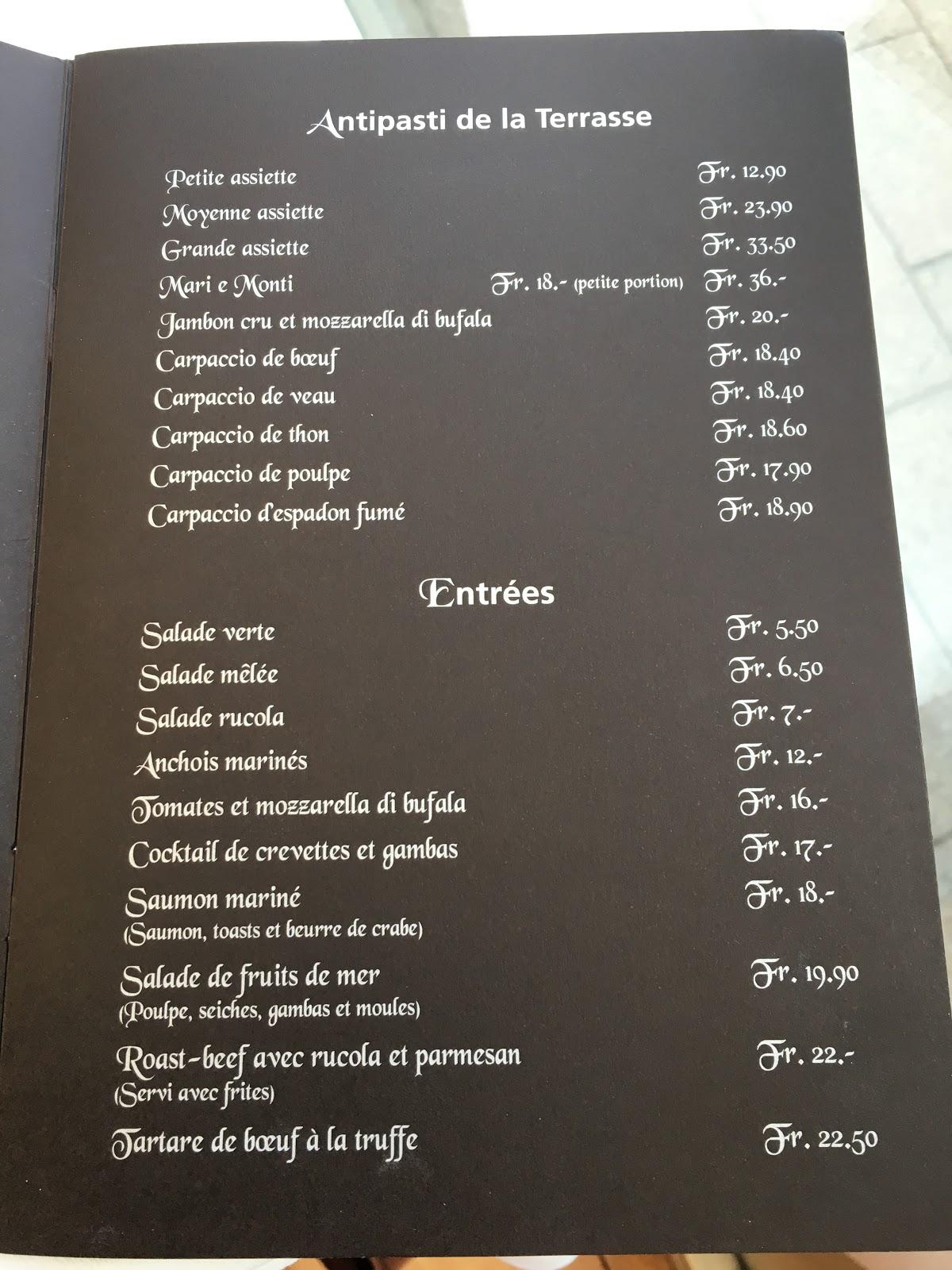 Menu at La Terrasse du Port, restaurant bar à vin, Port-Valais
