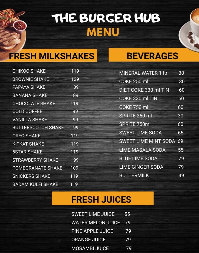 Menu at The Burger Hub, Bengaluru, 189