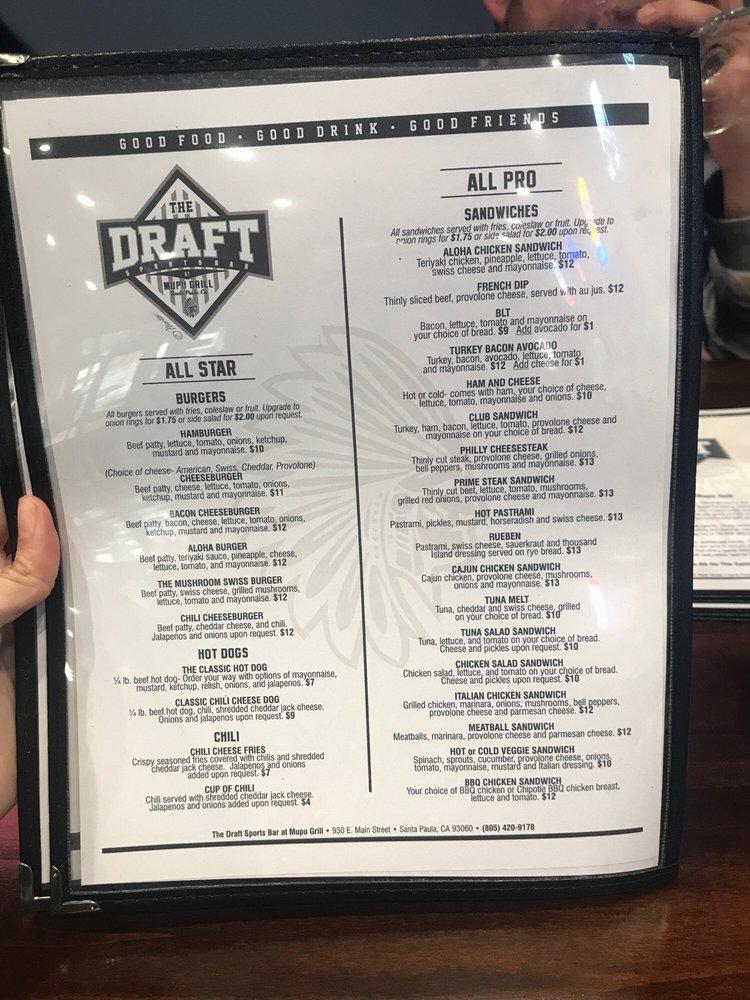 Menu at The DRAFT @ The Mupu Grill pub & bar, Santa Paula