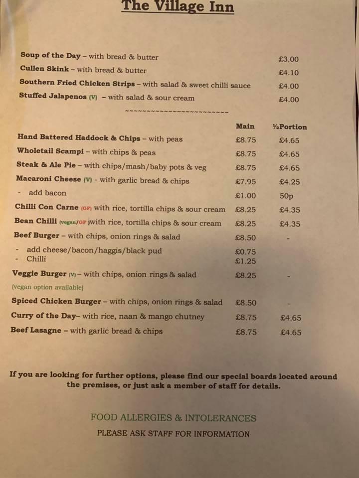 Menu at The Village Inn pub & bar, Largs