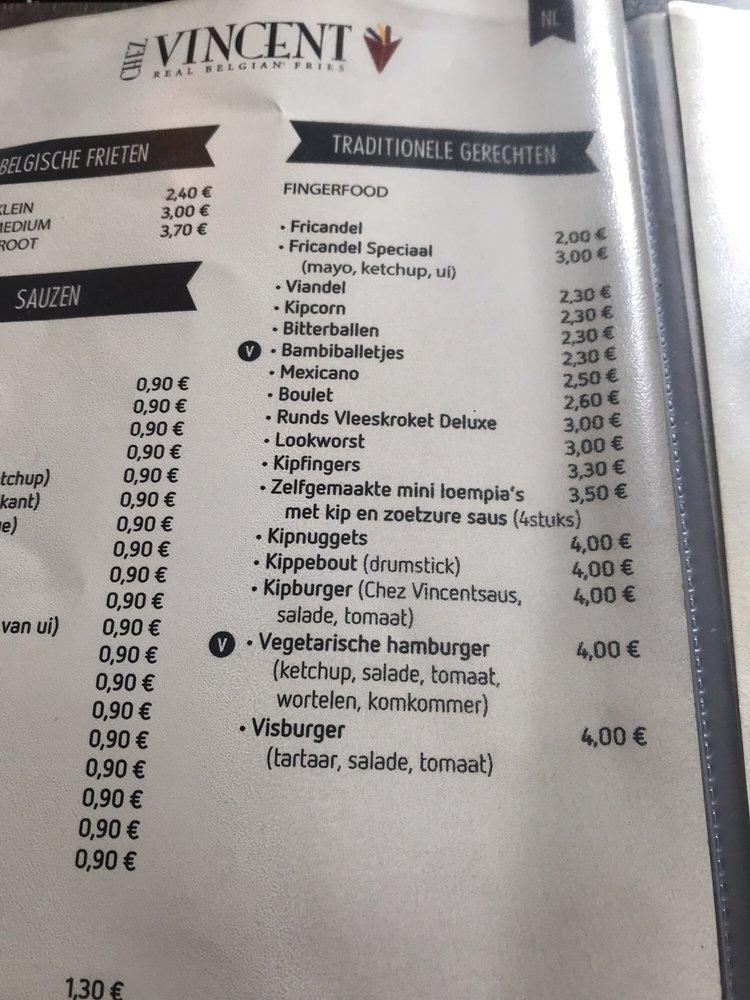 Menu at Chez Vincent, Bruges