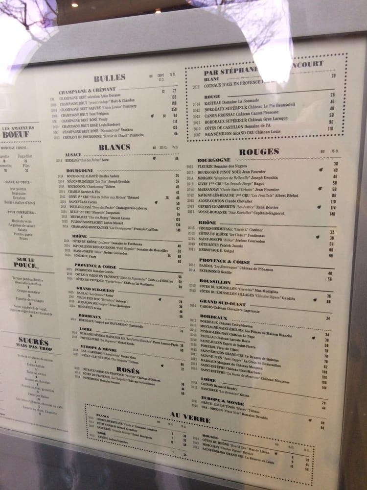 Menu at Champeaux restaurant, Paris, 101 rue Berger