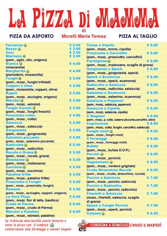Menu da La Pizza di Mamma ristorante, Ferrara