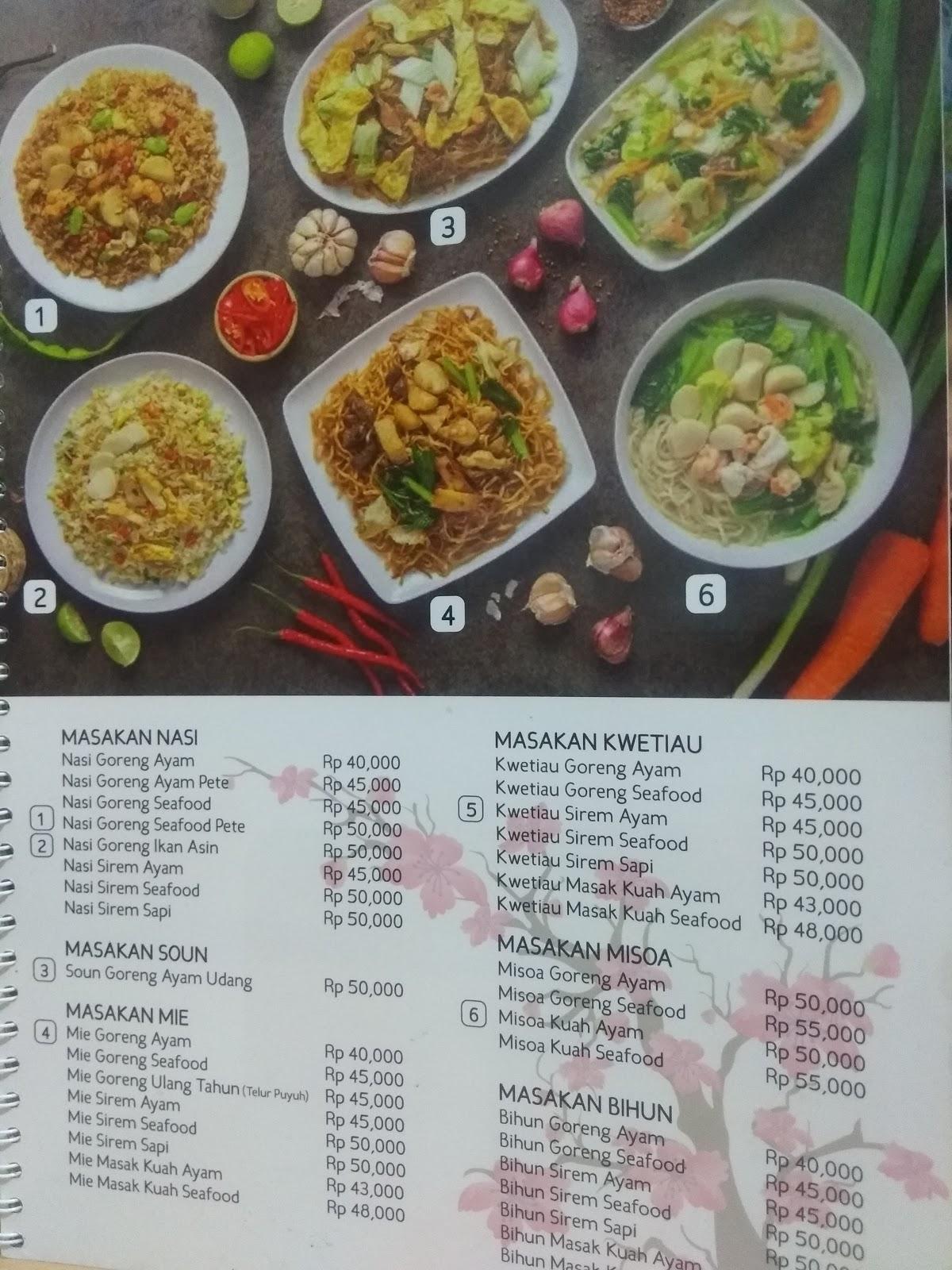 Menu at Sumber Mas Rumah Makan restaurant, North Jakarta