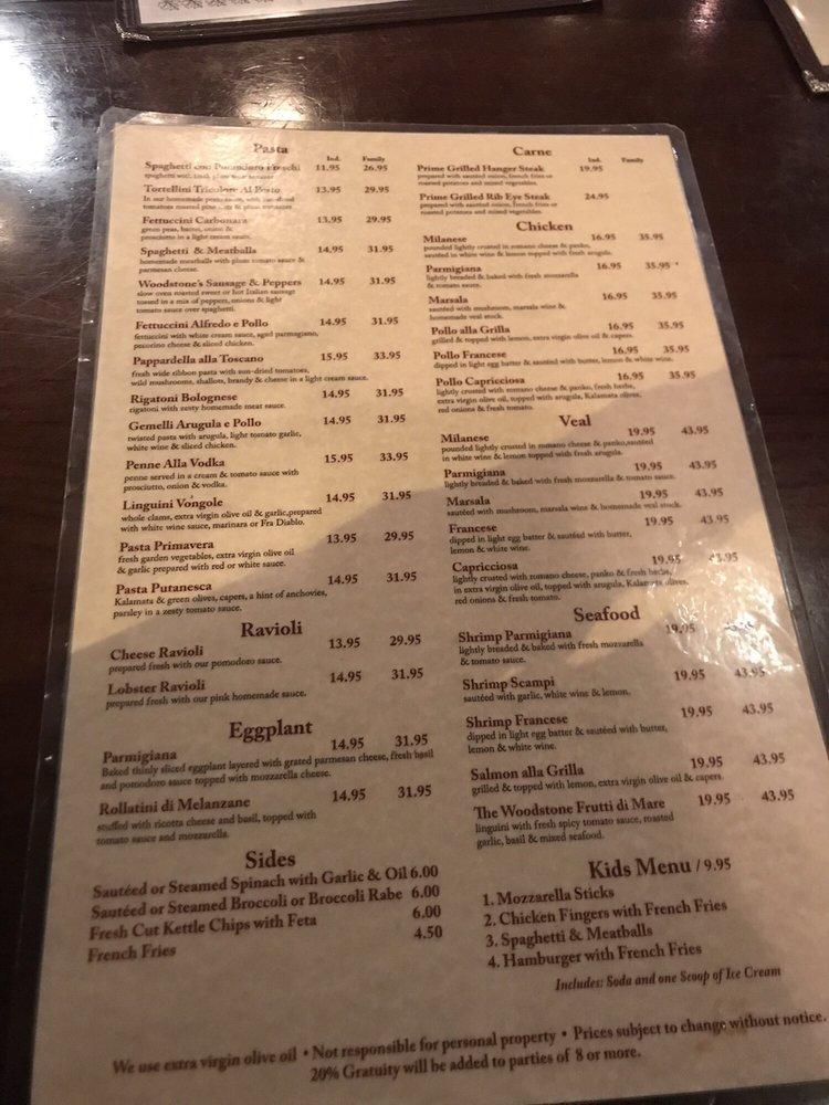 Carta de Woodstone Pizza Bar & Grill, Rochelle Park