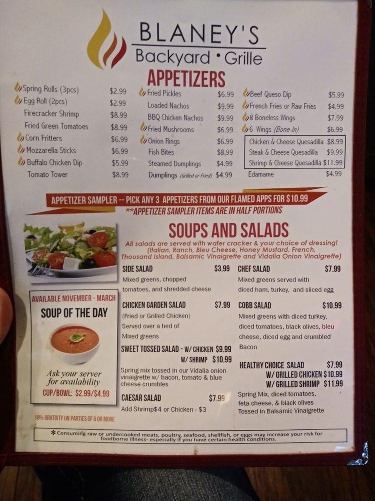 Menu at Blaney's Backyard Grille pub & bar, Elgin