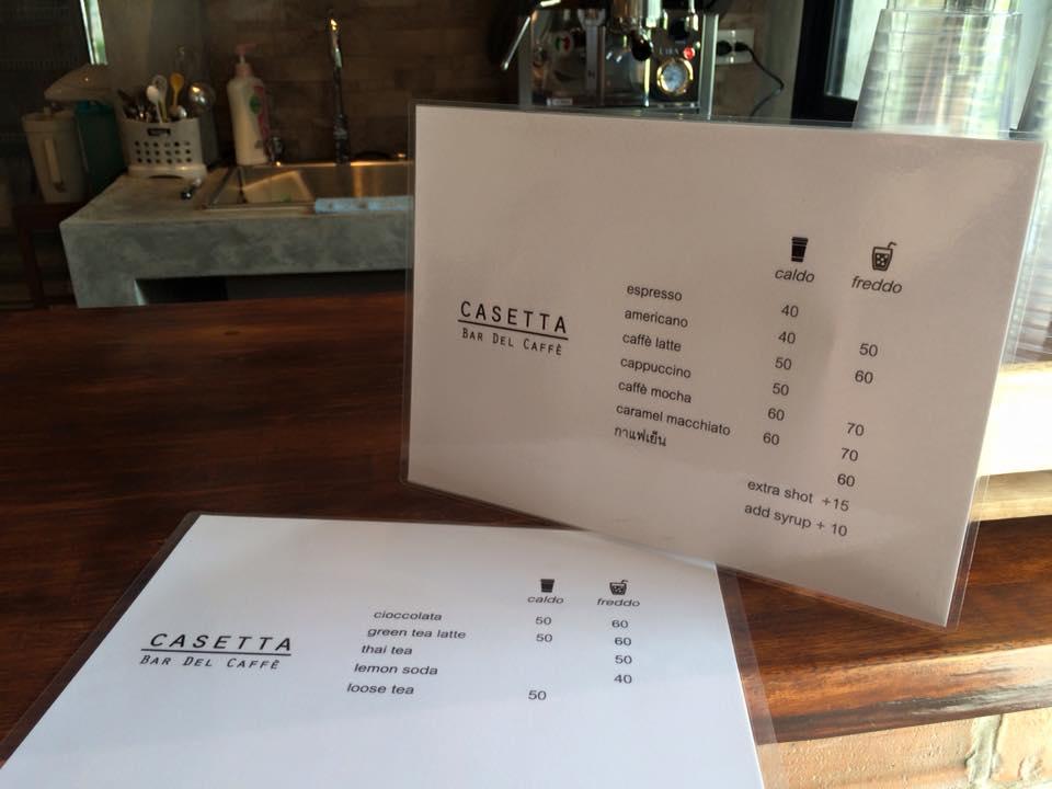 Menu at Casetta - Bar del Caffè, Bangkok