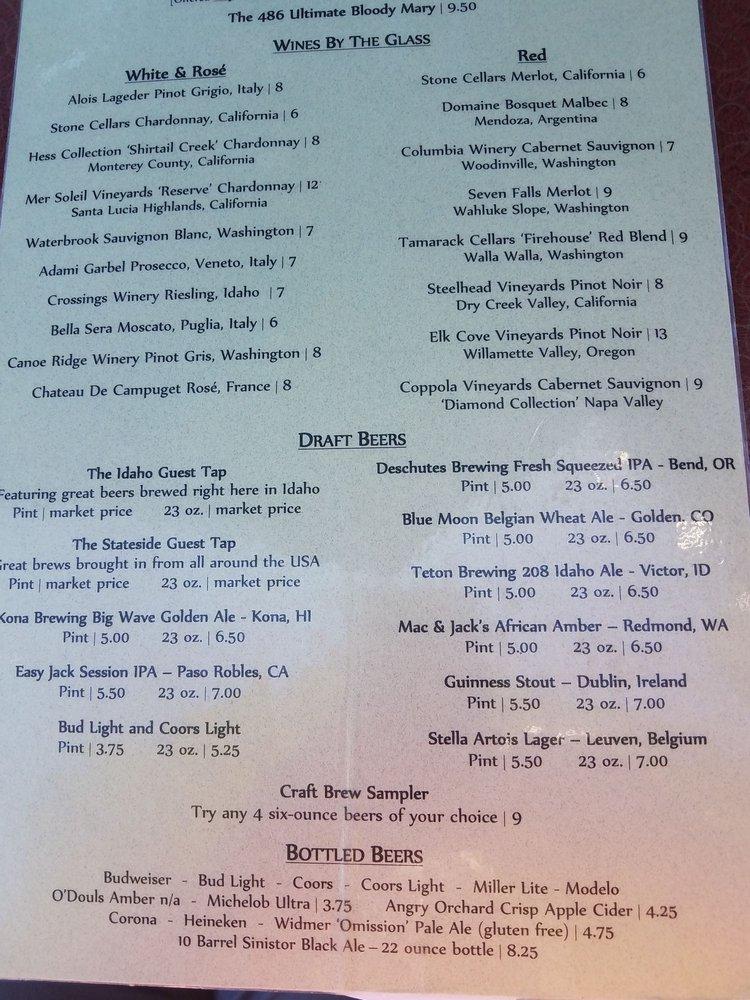 Menu at Elevation 486 pub & bar, Twin Falls