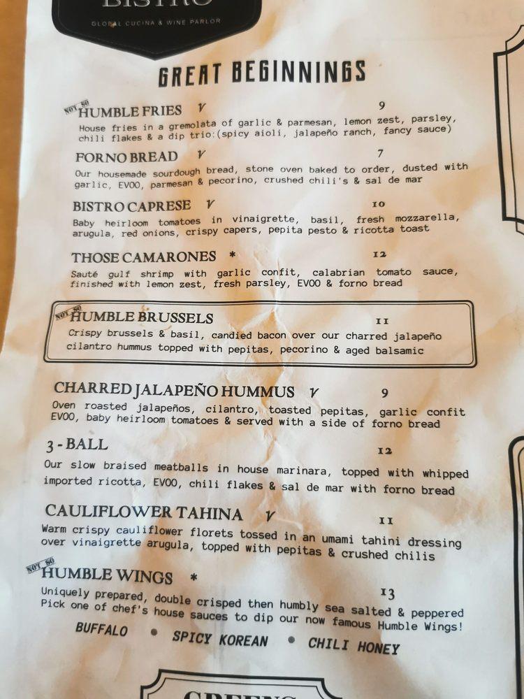 Menu at Humble Bistro pub & bar, Phoenix