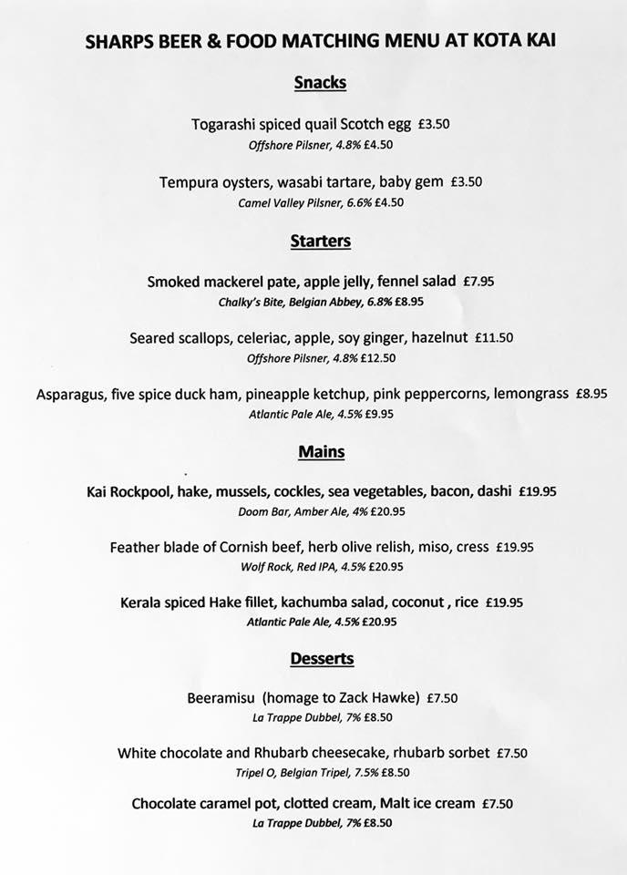 Menu at Kota Kai Kitchen Bar, Porthleven