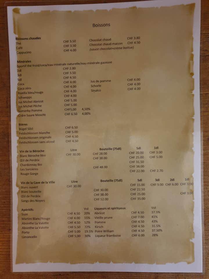 Menu au La Grand Vy, Gorgier